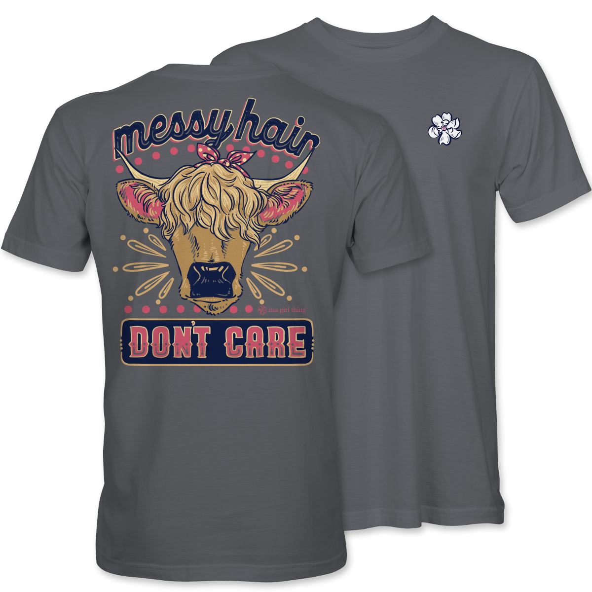 Messy Hair T Shirts Short Sleeve Cotton T Shirt Itsa Girl Thing